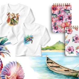Summer Hawaii Watercolor Travel Wreath Clipart Bundle, Hawaiian Flowers ...