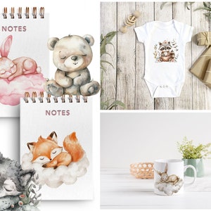 Boho Woodland Animals PNG for Nursery, Sleeping Animal Bundle, Boho ...