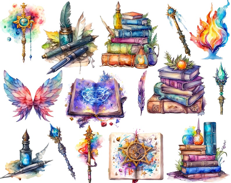 Mystical Witch Spell Book Clipart Bundle With Potion Bottles and ...