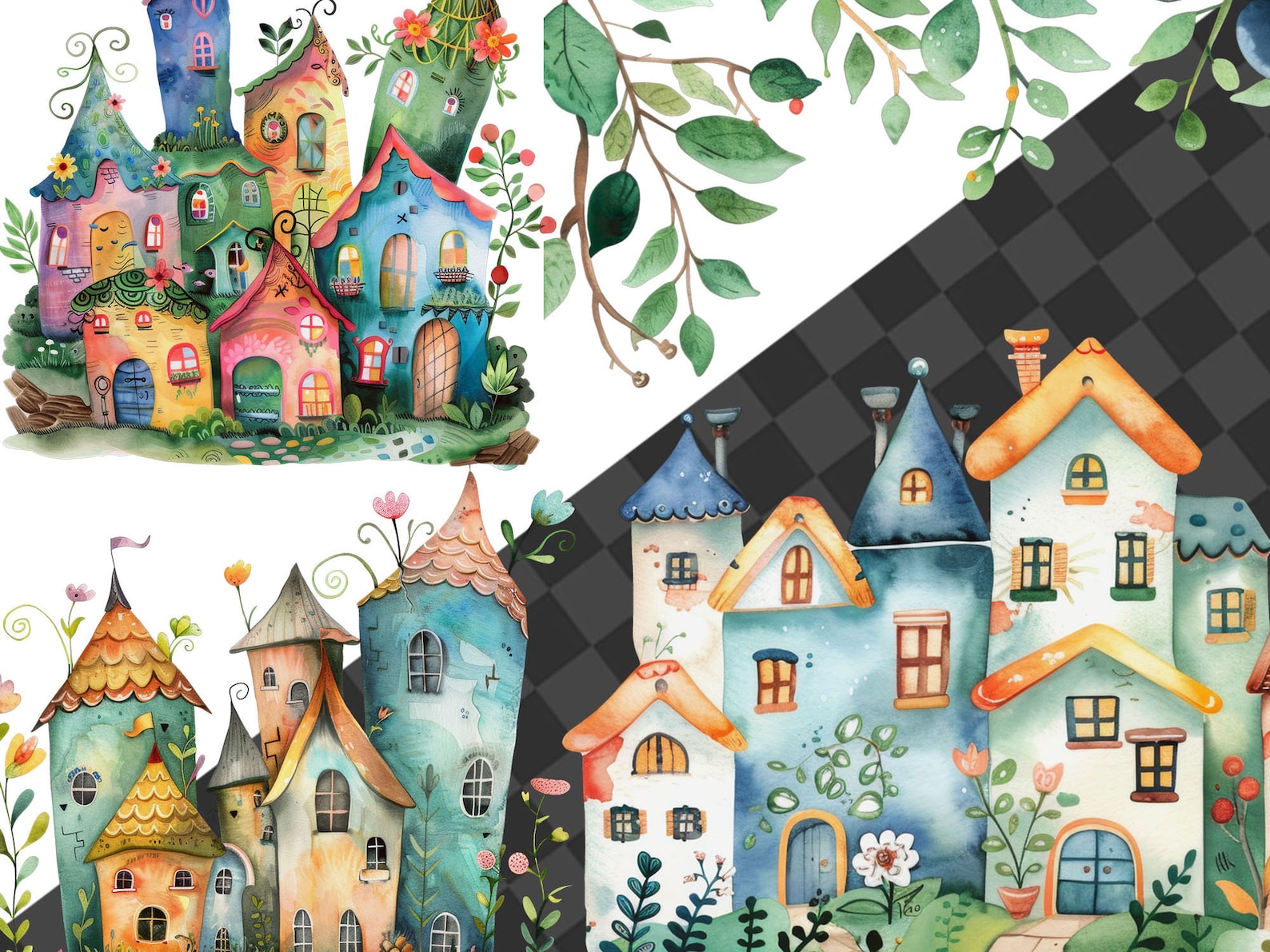 Quirky Houses Clipart, Quirky Houses, Scandinavian House, Whimsical ...