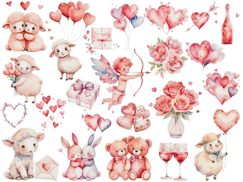 Adorable Valentine Animals Clip Art Set With Candy Hearts and Love ...