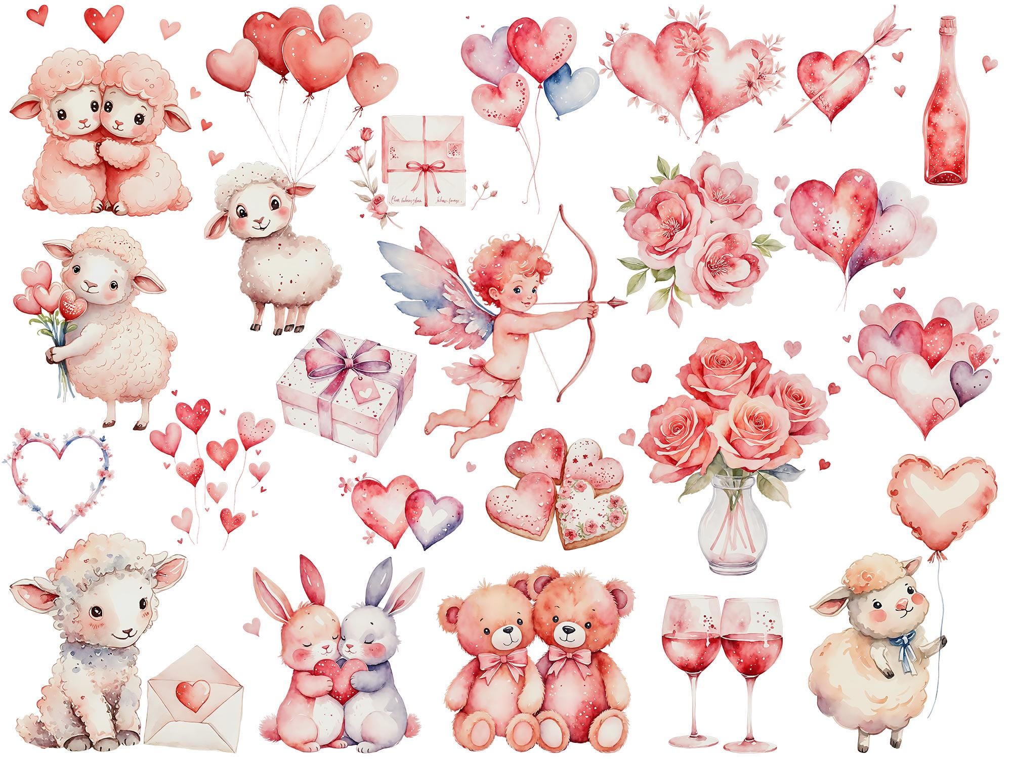 Adorable Valentine Animals Clip Art Set With Candy Hearts and Love ...