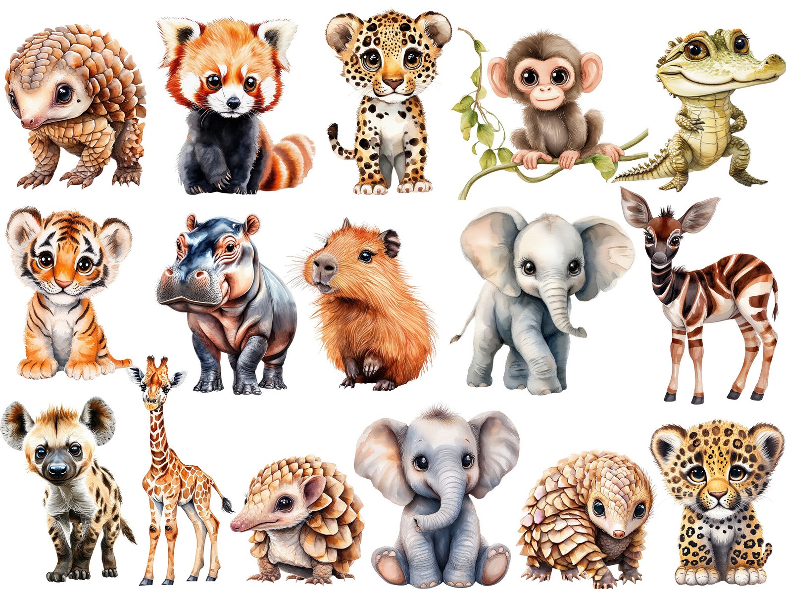 Watercolor Safari Jungle Animals Clipart for Nursery Art, Whimsical ...