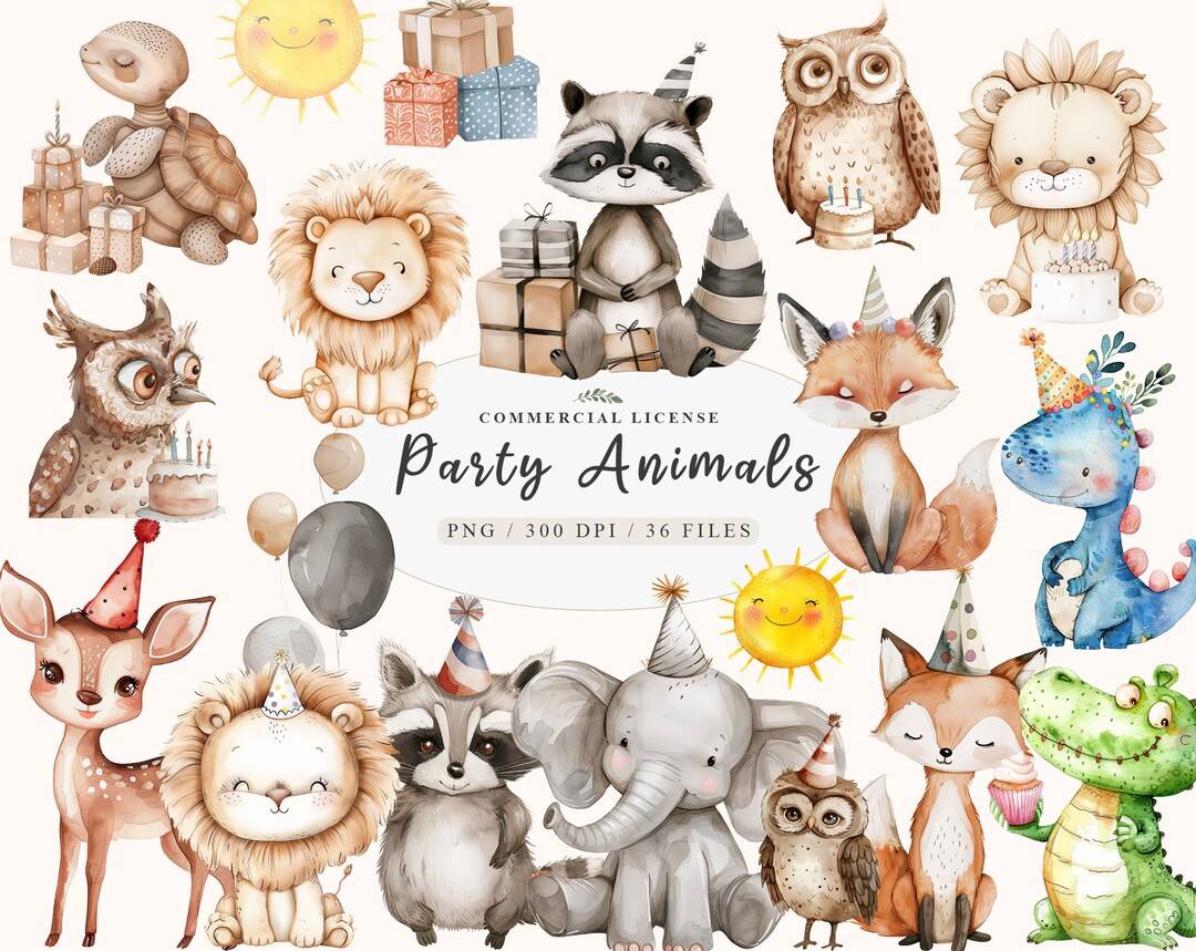 Birthday Baby Animal Clipart, Birthday Animals Png, Party Animals ...