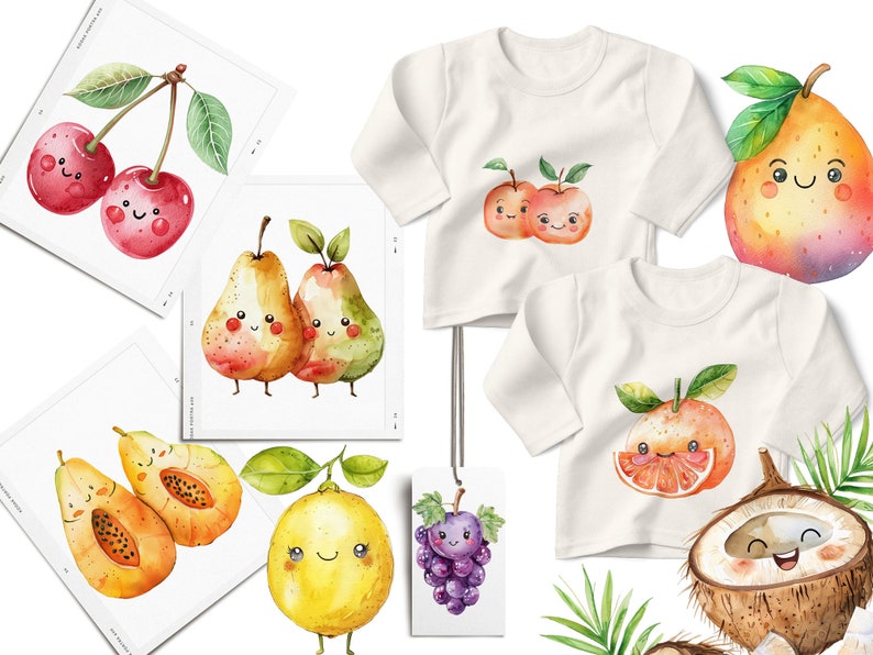 Cute Fruit Clipart, Kawaii Fruits Clipart, Fruit Characters Png, Funny ...