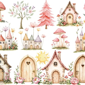 Watercolor Magical Pink Garden Fairies Clipart, Forest Cute Floral ...