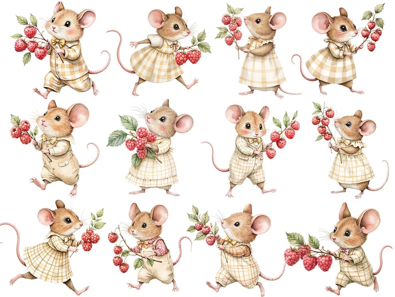 Watercolor Minnie Animals Mouse Strawberry Clipart, Garden Animals ...