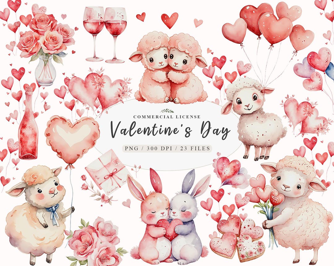 Adorable Valentine Animals Clip Art Set With Candy Hearts and Love ...