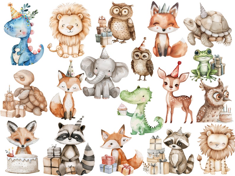 Birthday Baby Animal Clipart, Birthday Animals Png, Party Animals ...