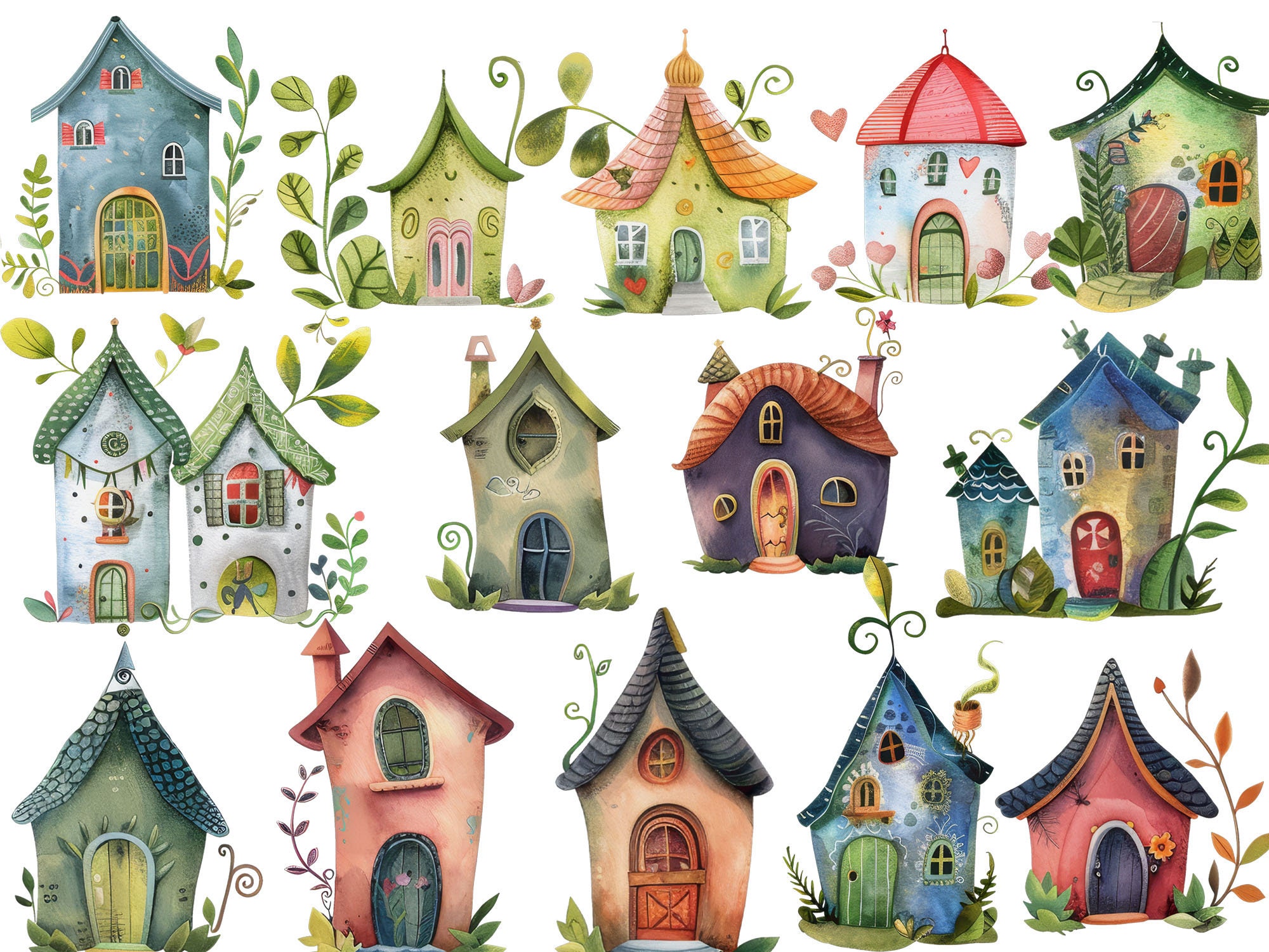 Quirky Houses Clipart, Quirky Houses, Scandinavian House, Whimsical ...