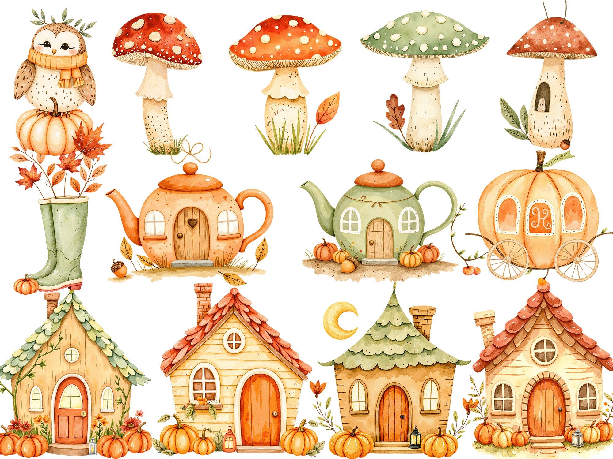 Watercolor Woodland Cute Autumn Forest Animals Clipart, Cozy Autumn ...