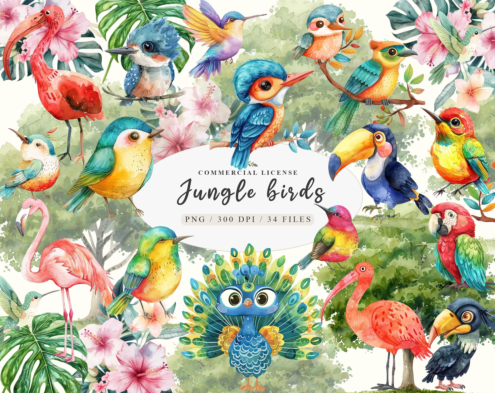 Tropical Bird Png, Jungle Bird Clipart, Watercolor Toucan Clipart ...