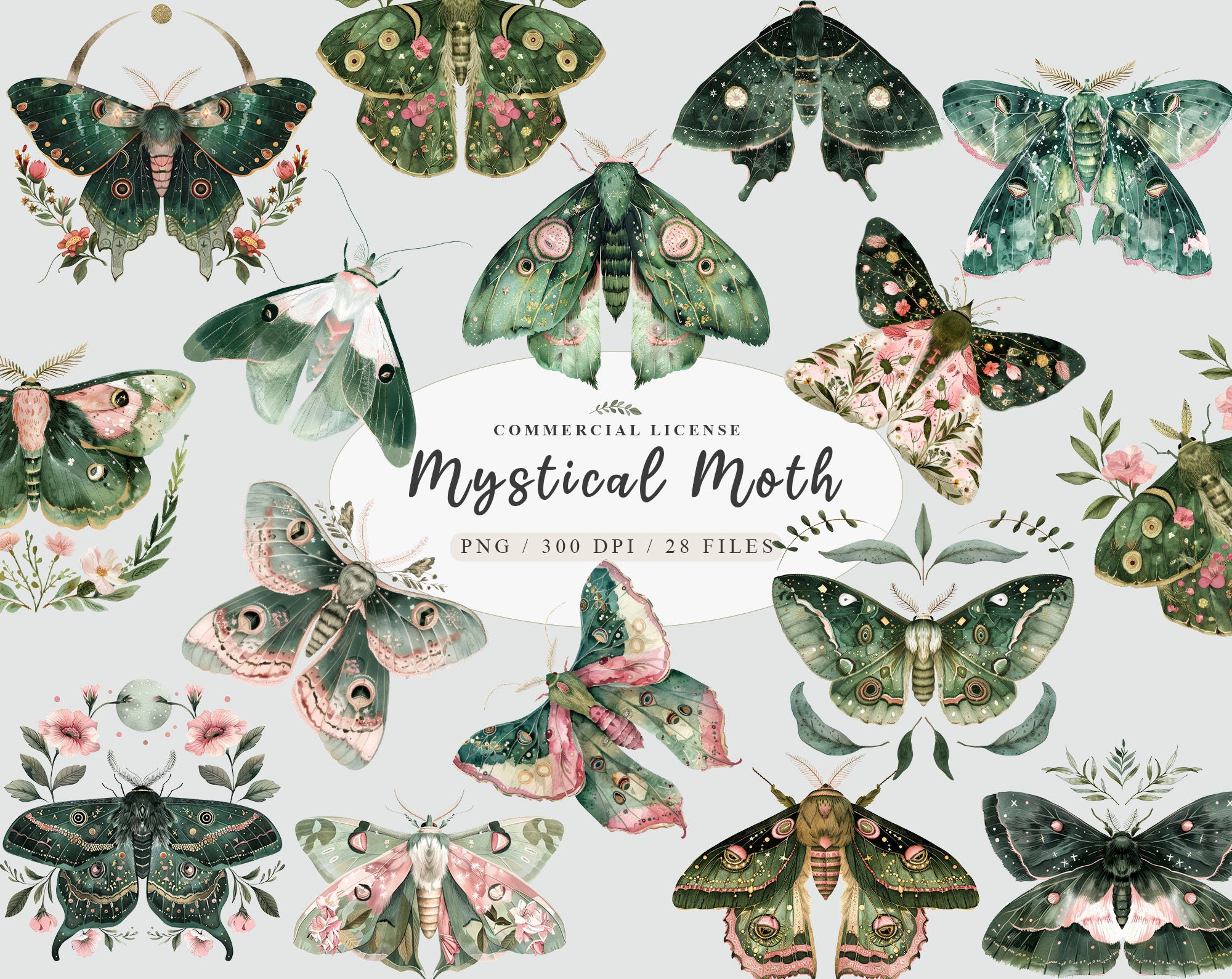 Magic Moth Clipart, Mystical Moth Clip Art, Boho Butterfly Png ...