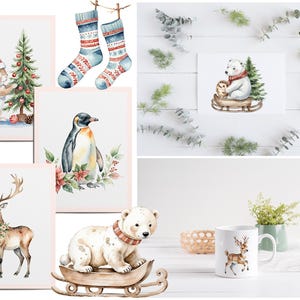 Winter Wonderland Arctic Animal Clipart Bundle, Polar Bear, Reindeer ...