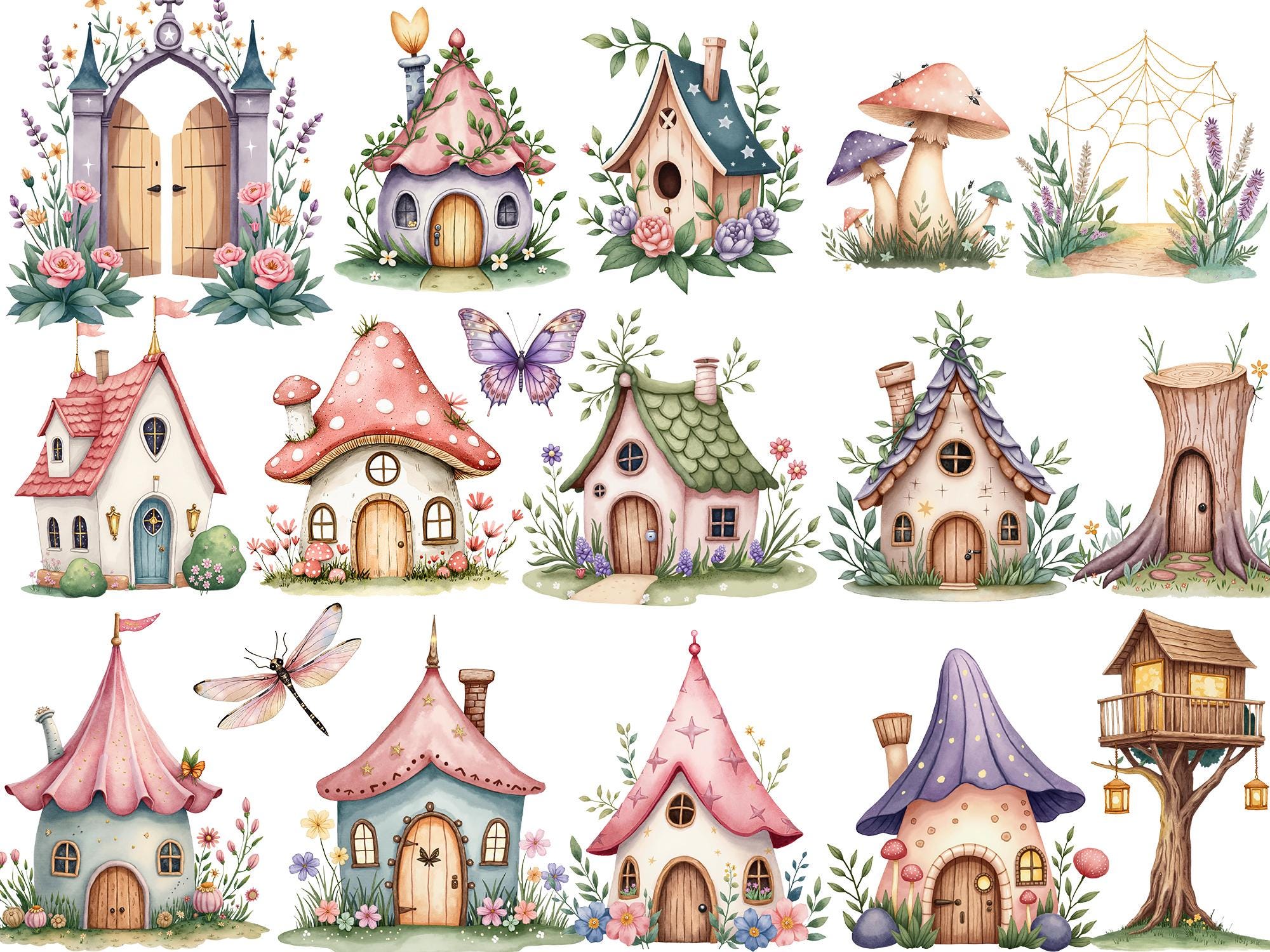 Watercolor Magical Garden Pink Fairies Clipart Bundle, Cute Fantasy ...