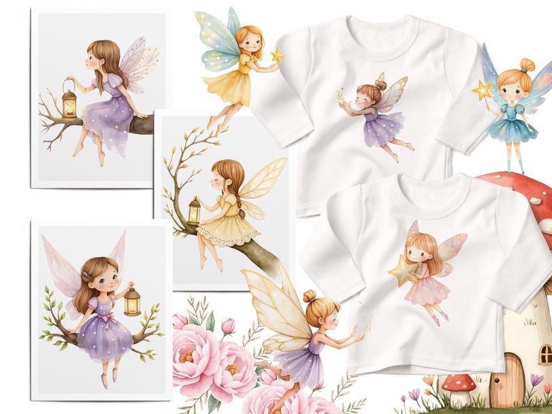 Watercolor Magical Garden Pink Fairies Clipart Bundle, Nature Cute ...