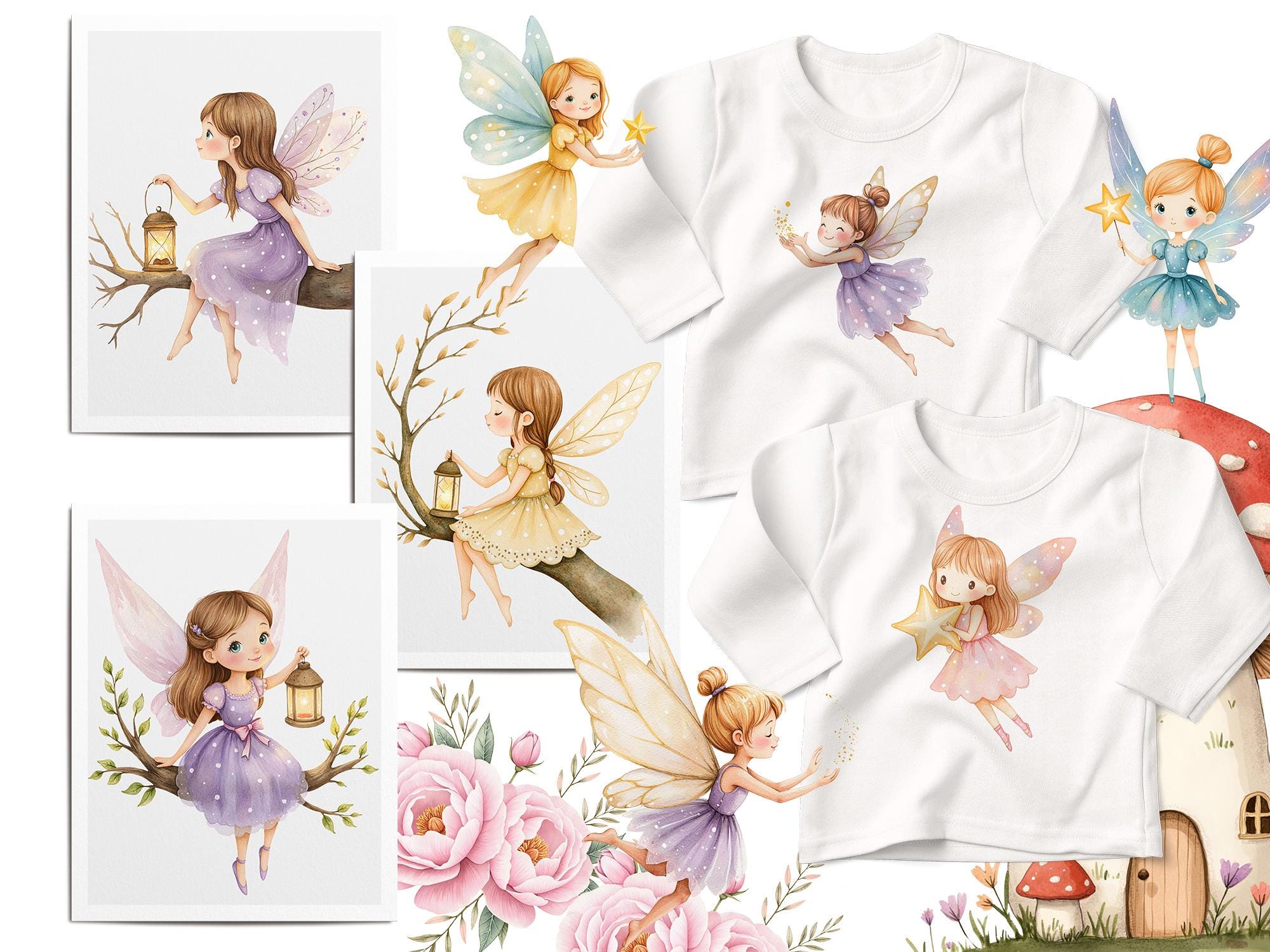 Watercolor Magical Garden Pink Fairies Clipart Bundle, Nature Cute ...