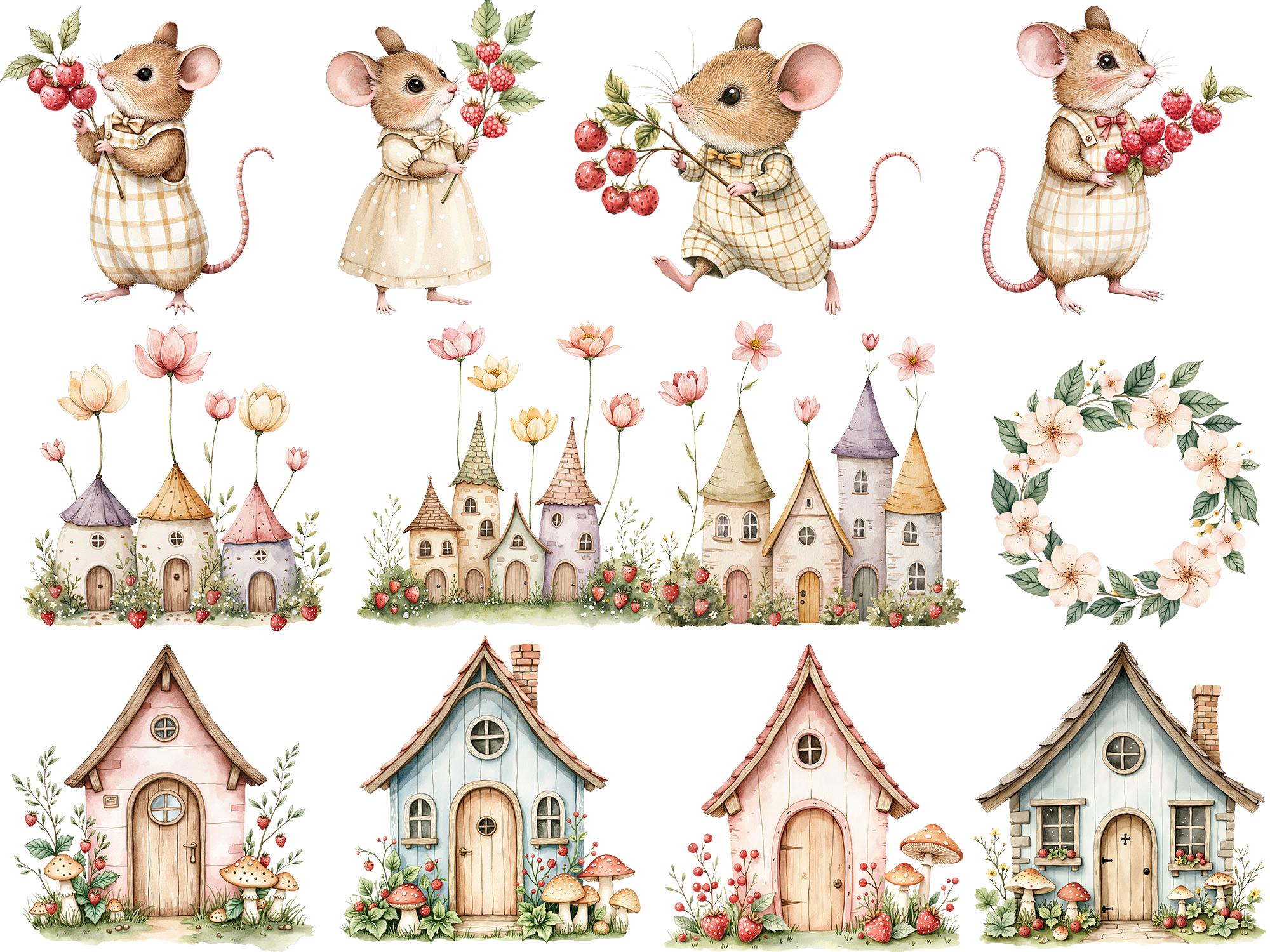 Watercolor Minnie Animals Mouse Strawberry Clipart, Garden Animals ...