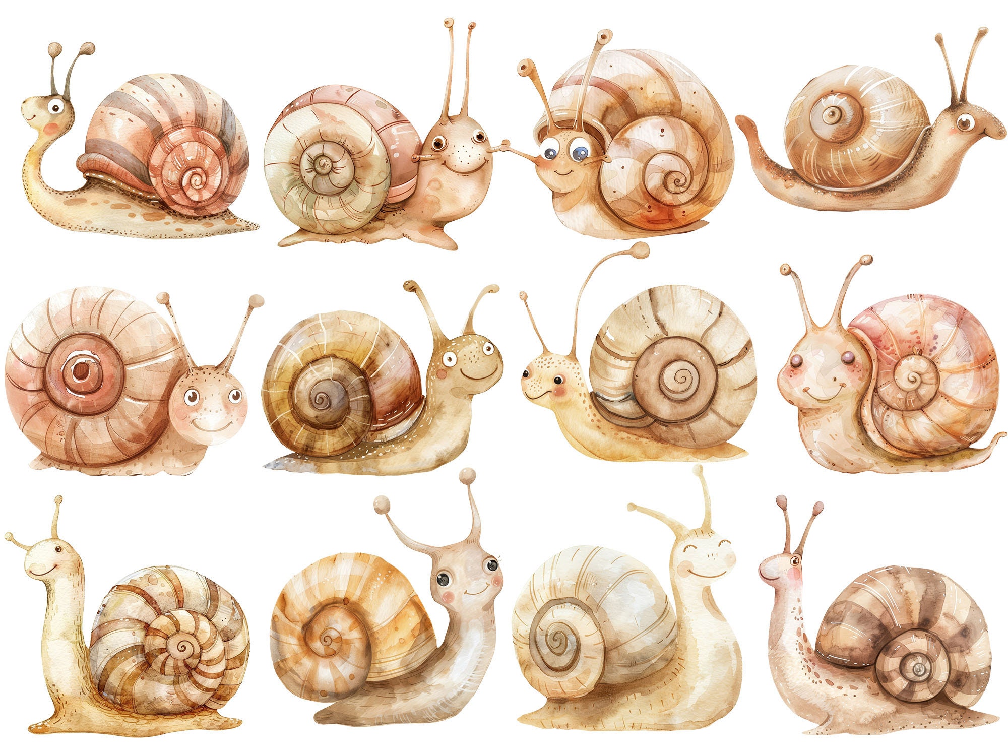 Watercolor Snail, Cute Snail Clipart, Gardening Snail Clipart, Kawaii ...