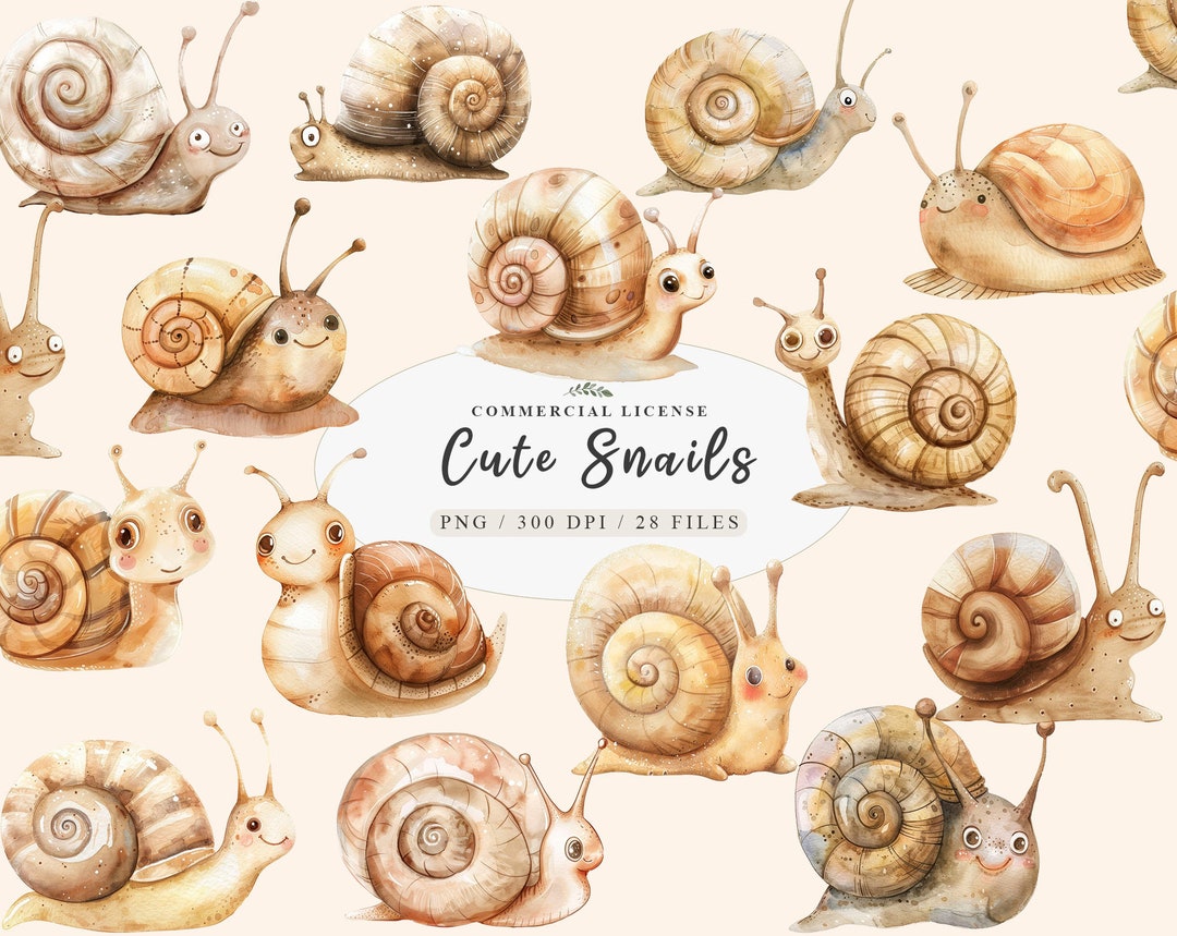 Watercolor Snail, Cute Snail Clipart, Gardening Snail Clipart, Kawaii ...