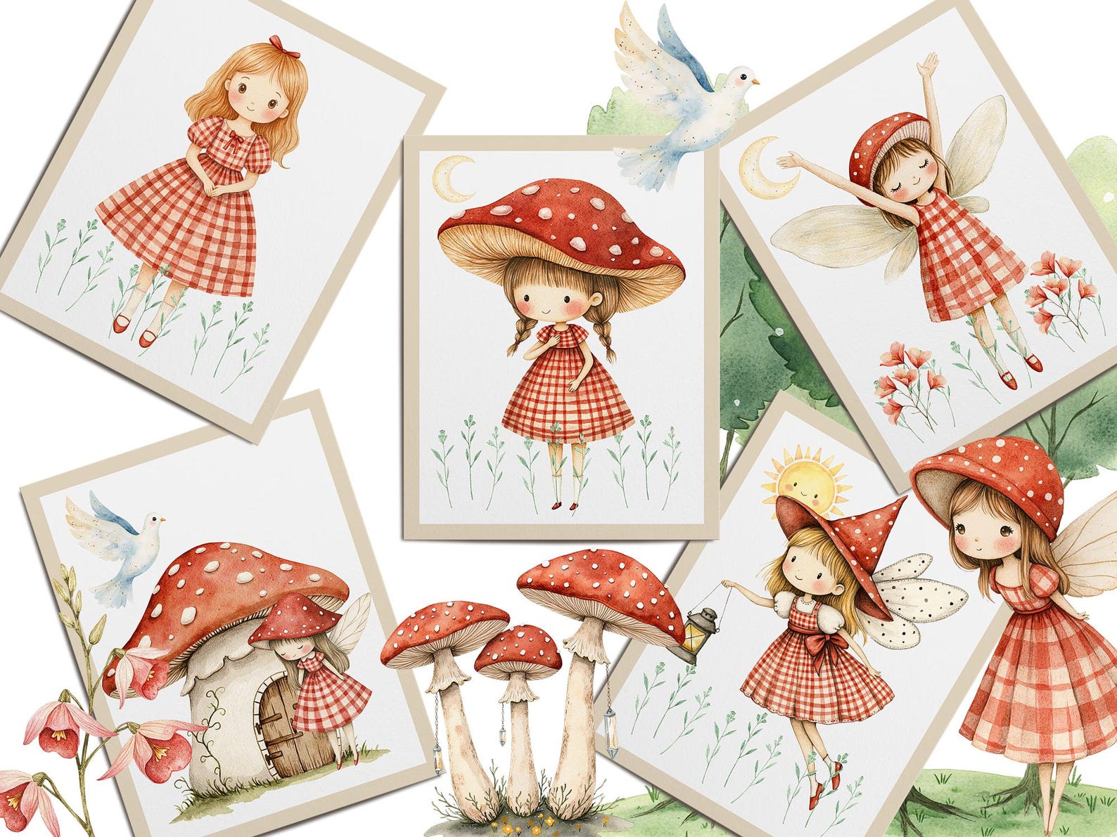 Watercolor Cute Magic Fairy Mushroom Clipart, Mushroom Fairy Garden ...