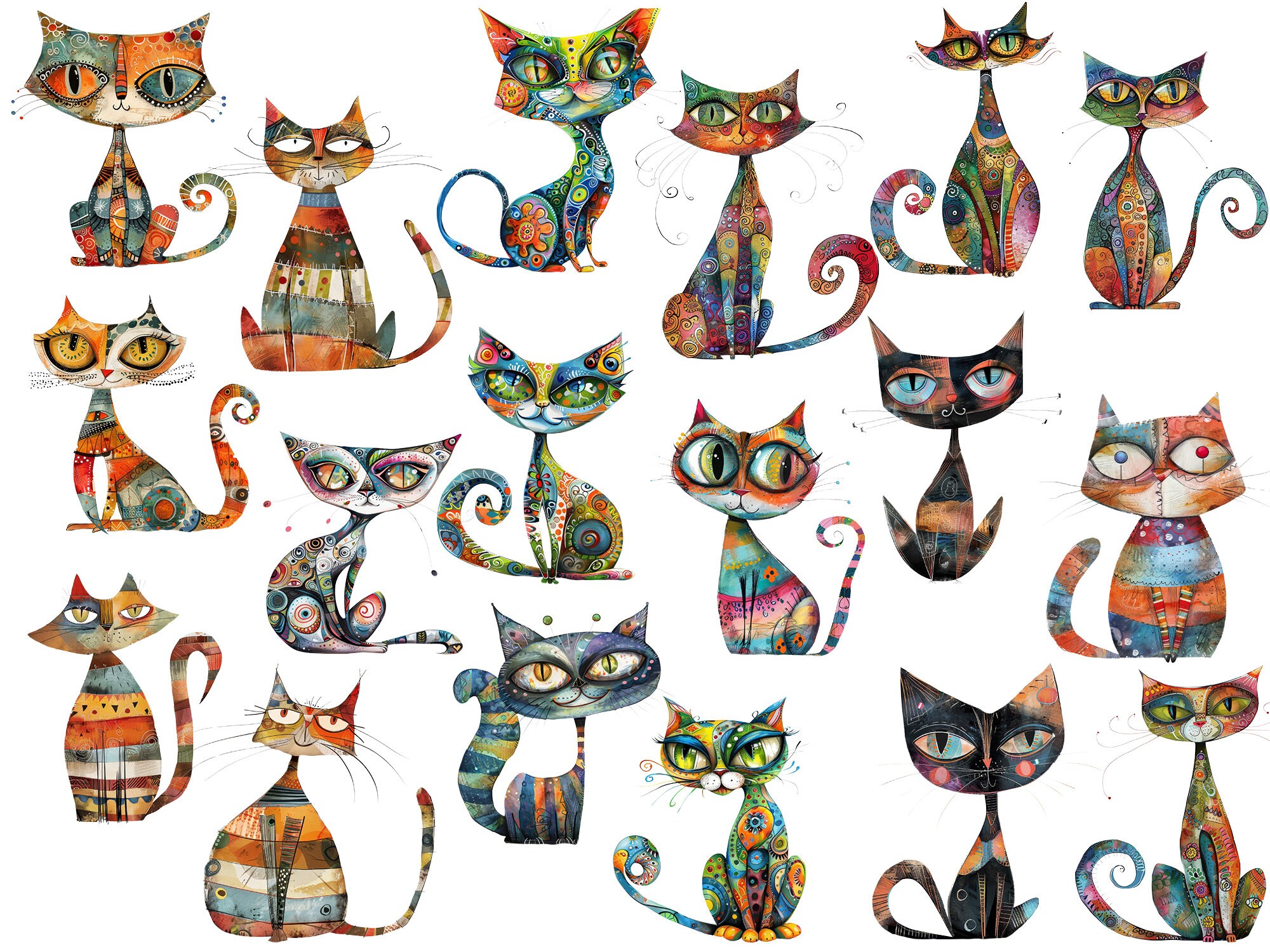 Funny Cat Clipart, Quirky Cat Png, Quirky Cat Clipart, Whimsical Cats ...