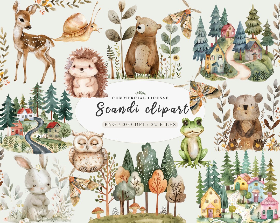 Woodland Animal Clipart, Nordic Cute Little Animal Clipart, Forest ...