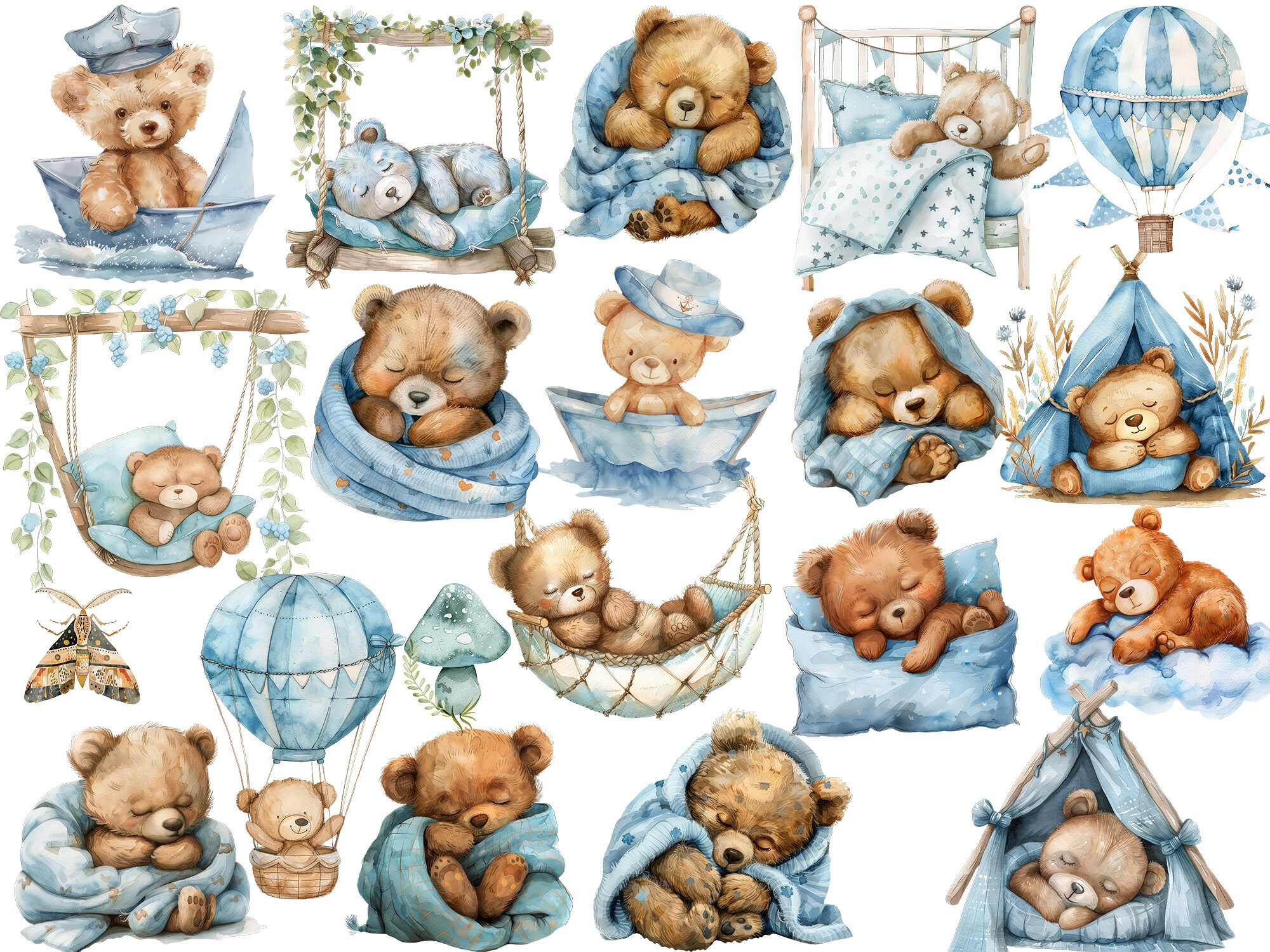 Sleepy Animals, Blue Teddy Bear Clipart, Sweet Dreams Bear Clipart ...