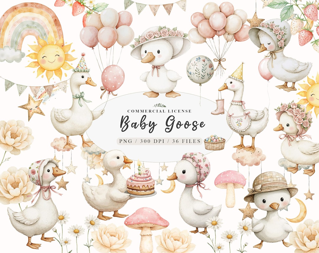 Watercolor Baby White Goose Clipart, Cute Silly Goose Baby Shower ...