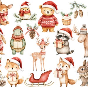 Watercolor Sweet Christmas Cute Forest Animals Png, Baby Winter ...