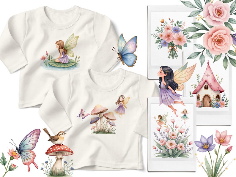 Watercolor Magical Garden Pink Fairies Clipart Bundle, Cute Fantasy ...