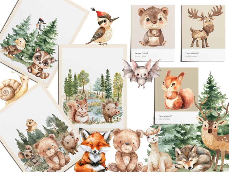Boho Woodland Animals Clipart, Cute Woodland Animals, Watercolor ...