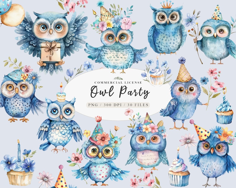 Baby Owl Clipart, Birthday Owl Party Png, Cute Birthday Owl, Cute Owl ...