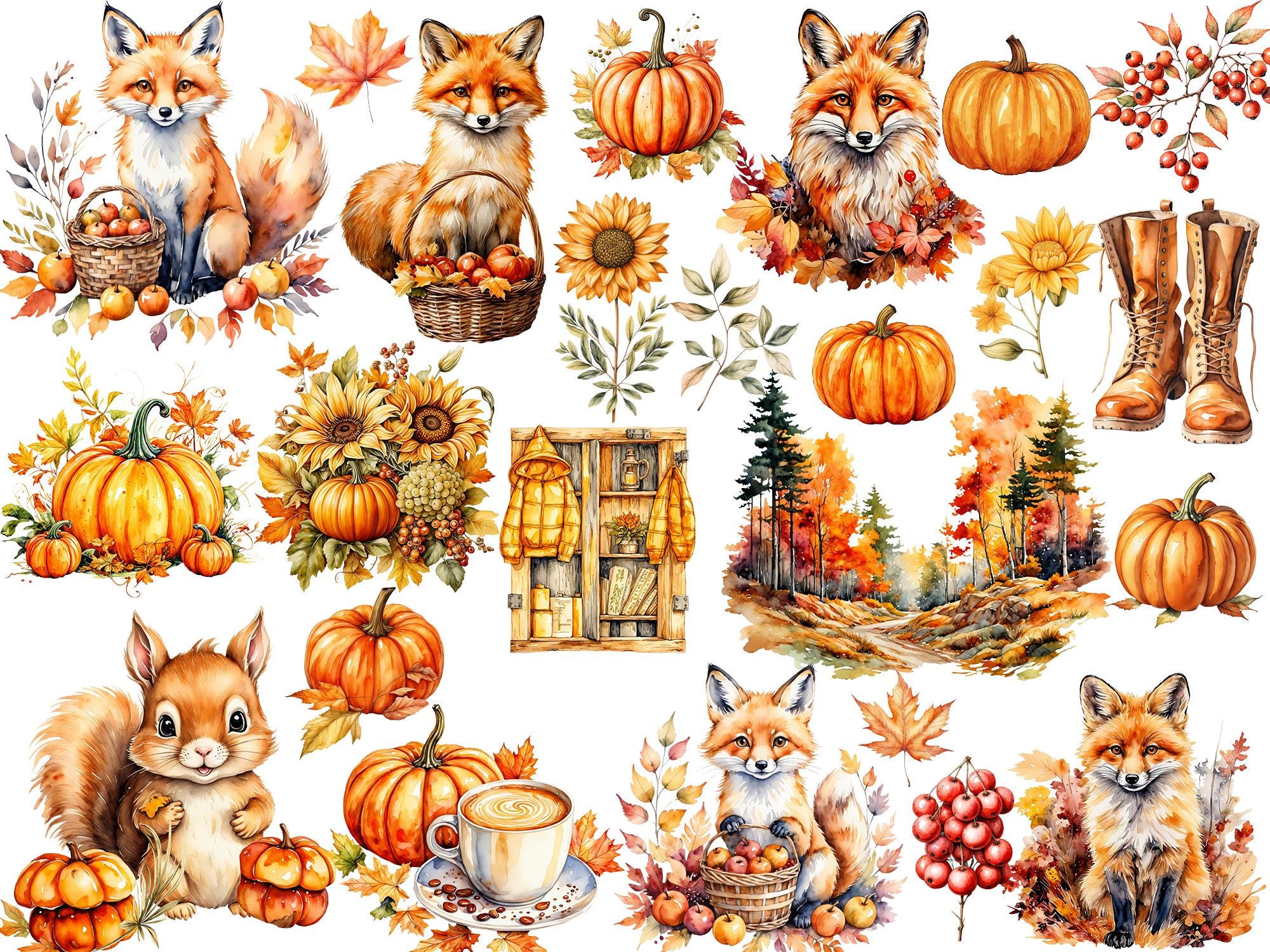Whimsical Thanksgiving Clipart Bundle, Cozy Fall Animals Clipart ...
