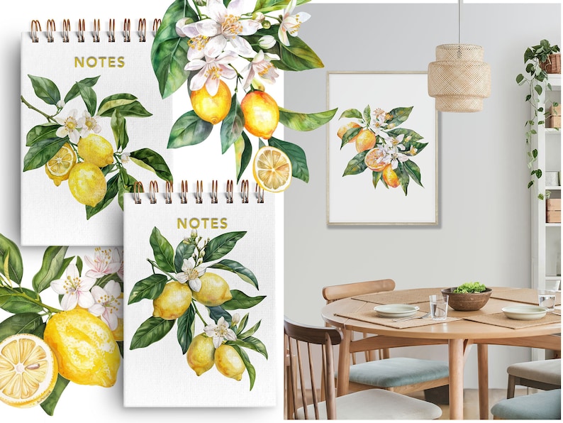 Vibrant Citrus Blossom Clipart PNG for Fruit Bundle, Citrus Watercolor ...