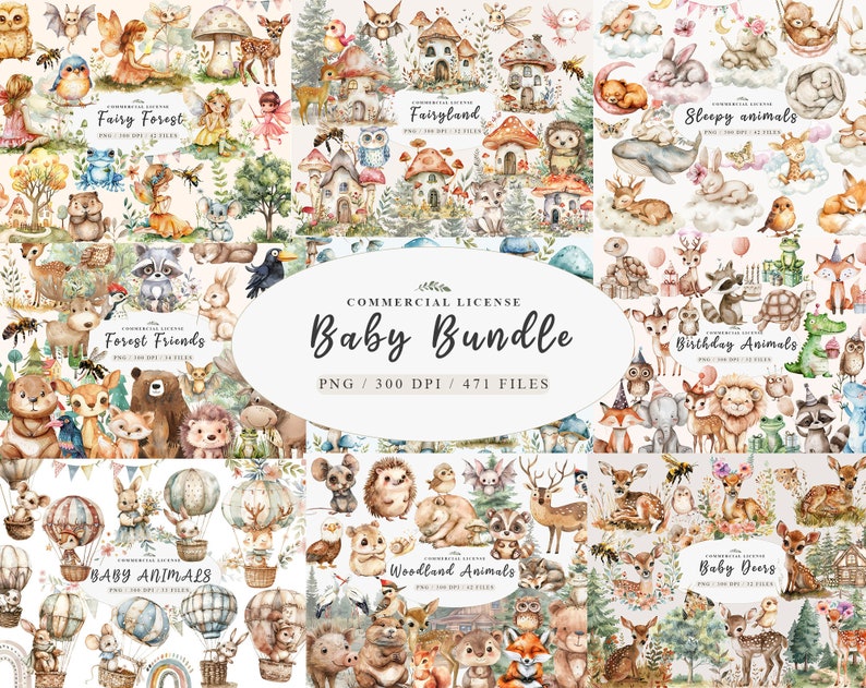 Woodland Animals Clipart Bundle, Mega Clipart Bundle, Baby Animals ...