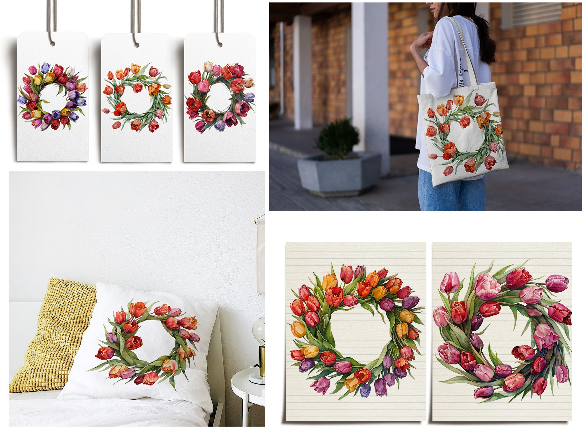 Tulip Wreath, Advent Wreath, Floral Frame Clipart, Tulip Bucket Wreath ...