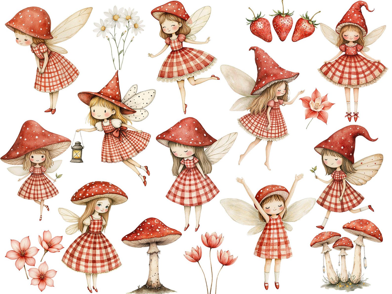 Watercolor Cute Magic Fairy Mushroom Clipart, Mushroom Fairy Garden ...