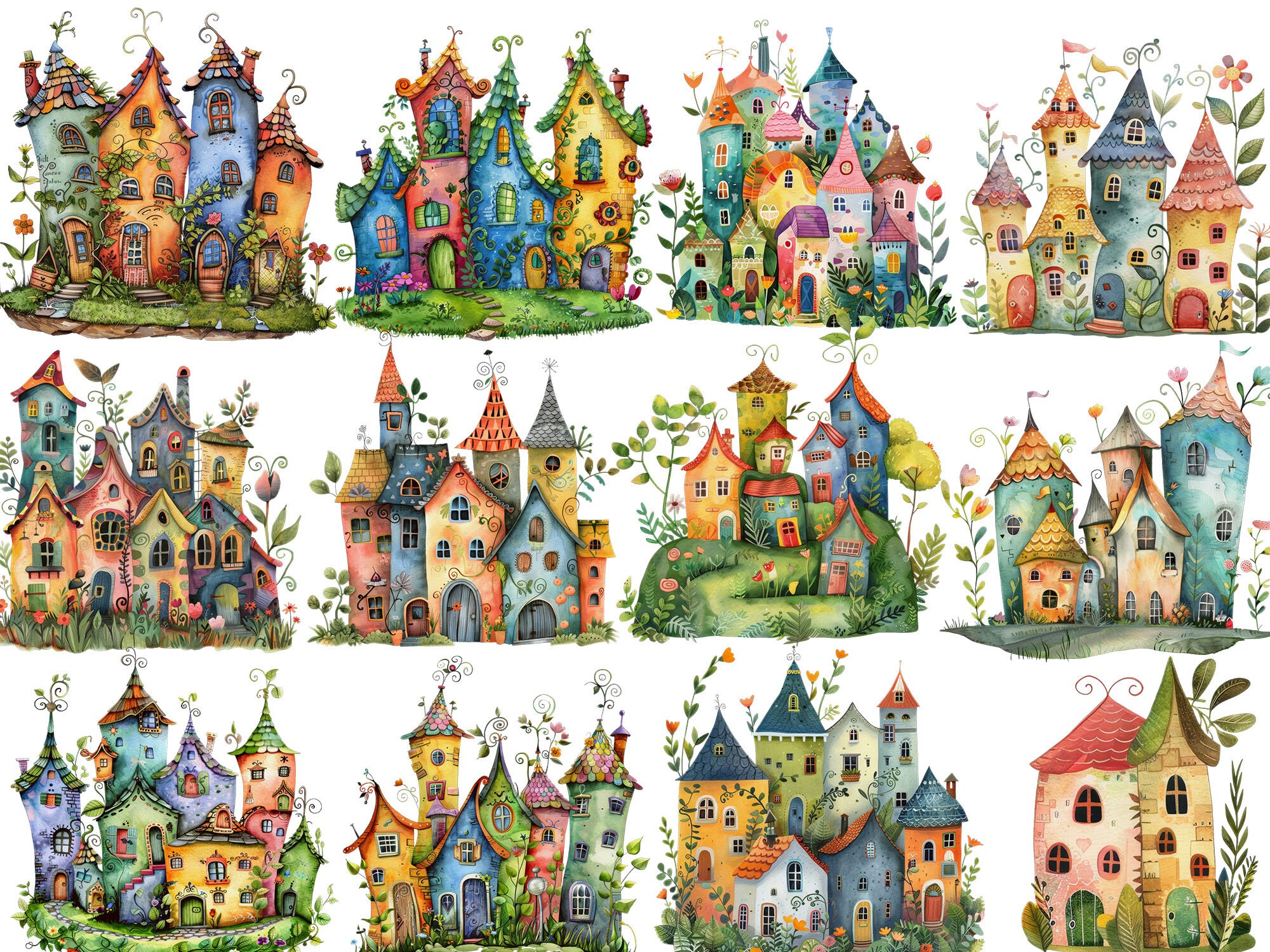 Quirky Houses Clipart, Quirky Houses, Scandinavian House, Whimsical ...