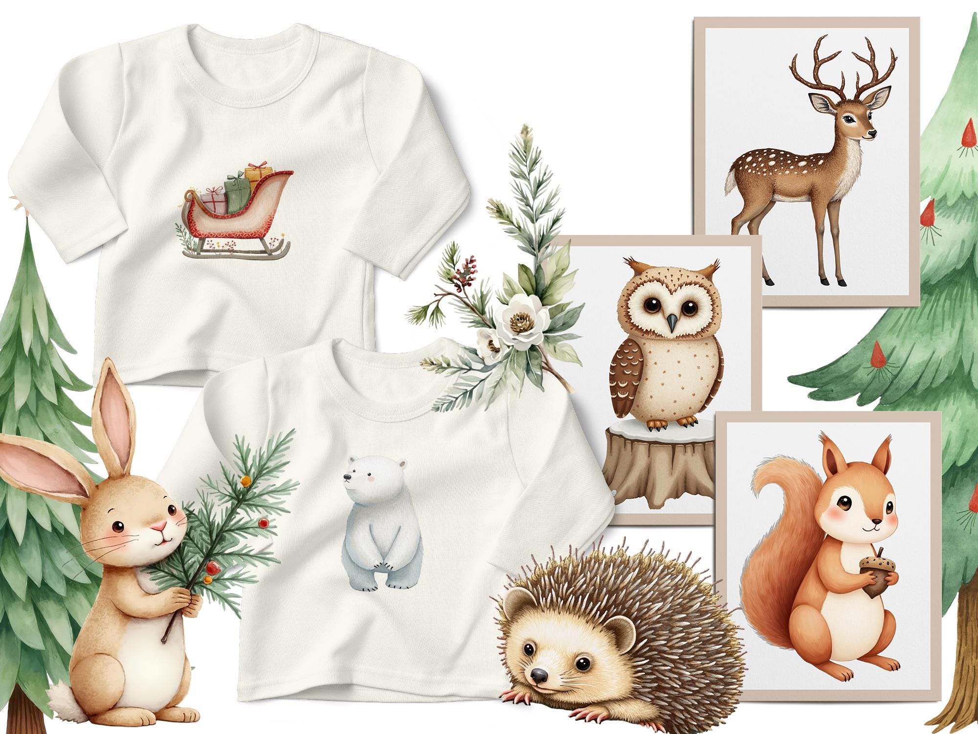 Rustic Winter Animal Clipart Bundle With Reindeer and Polar Bear ...