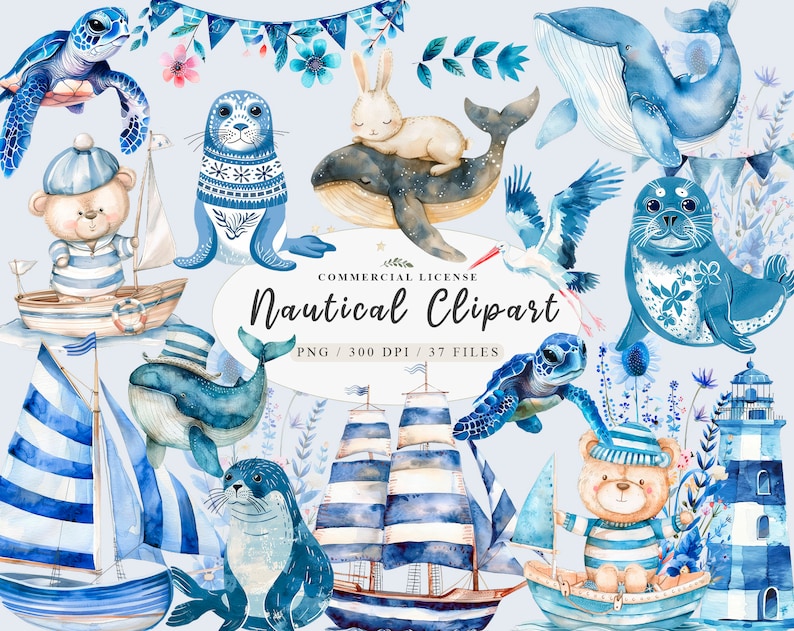 Nautical Clipart, Sailor Clipart, Sailboat Png, Seal Print, Teddy Bear ...