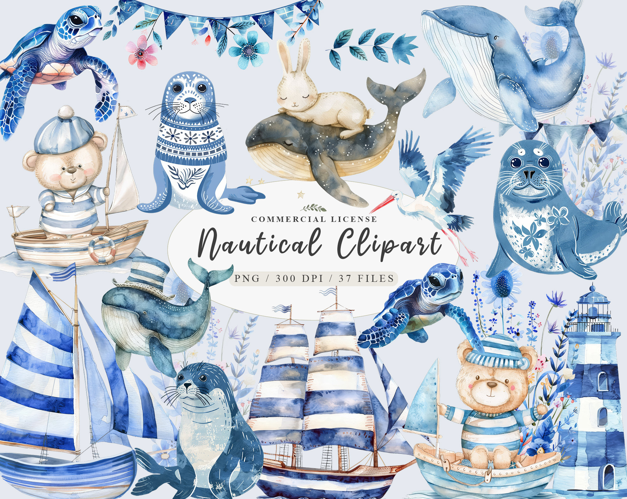 Nautical Clipart, Sailor Clipart, Sailboat Png, Seal Print, Teddy Bear ...