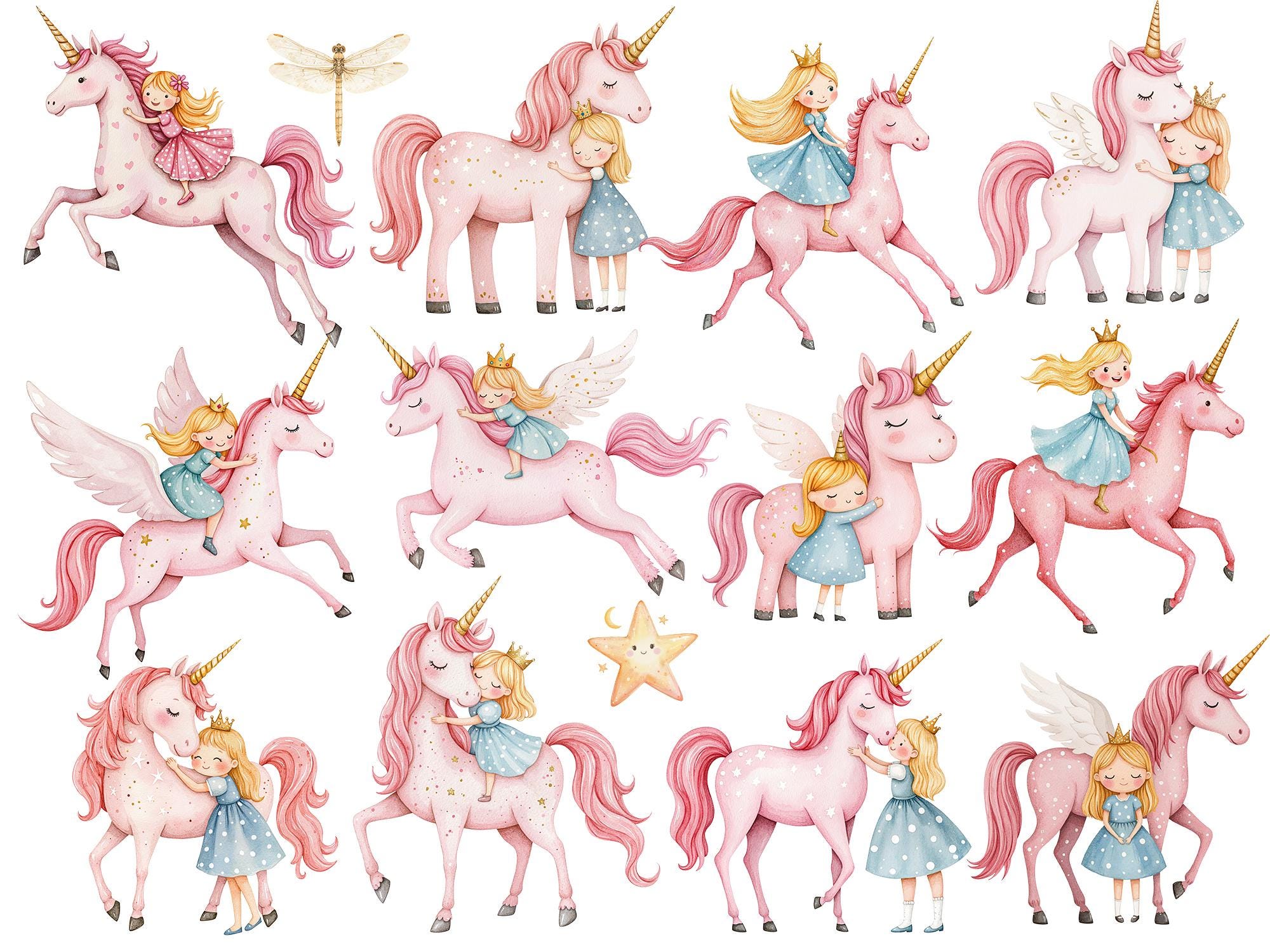 Magical Kingdom Pastel Cute Unicorn Princess Clipart, Fairytale Little ...