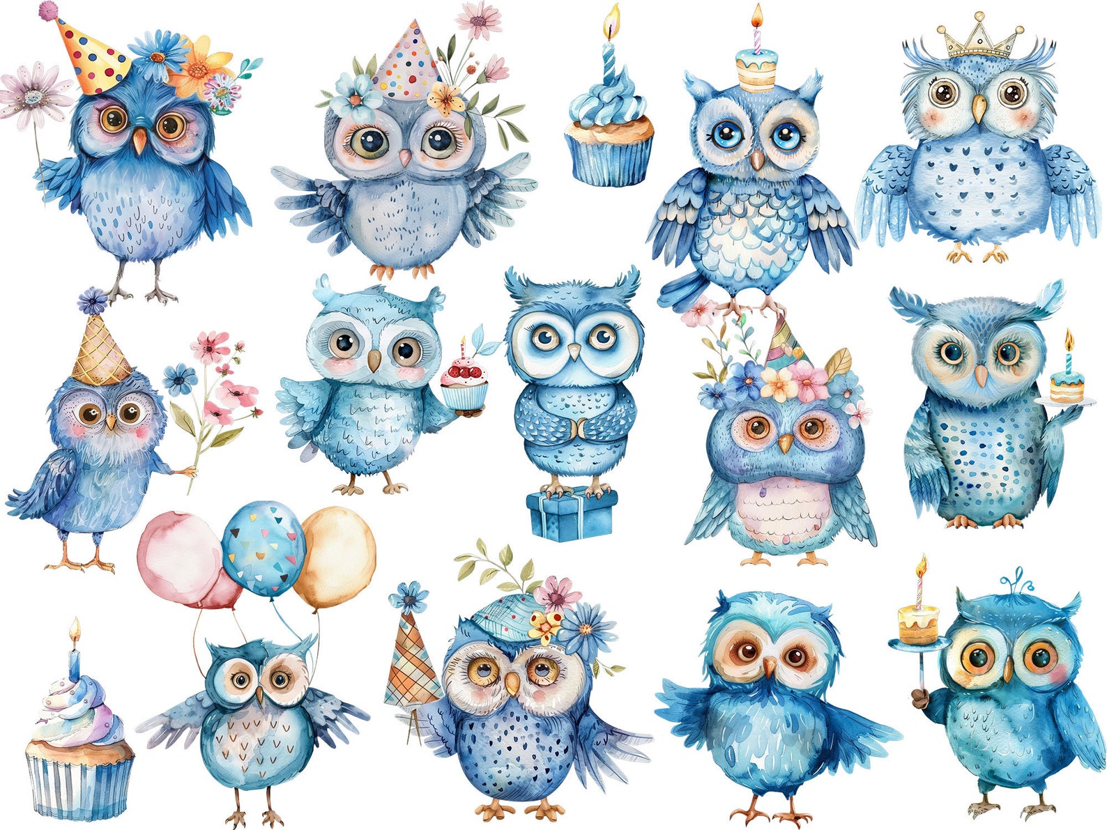 Baby Owl Clipart, Birthday Owl Party Png, Cute Birthday Owl, Cute Owl ...