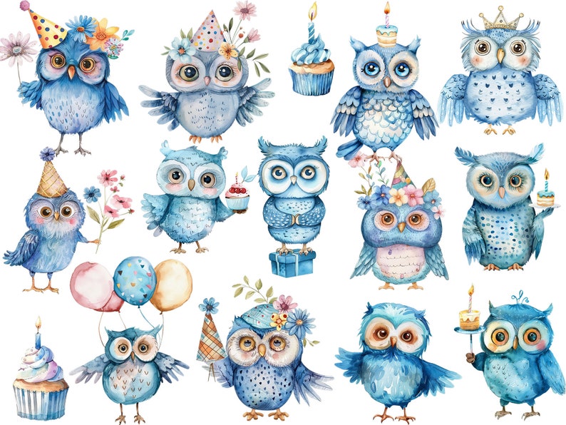 Baby Owl Clipart, Birthday Owl Party Png, Cute Birthday Owl, Cute Owl ...