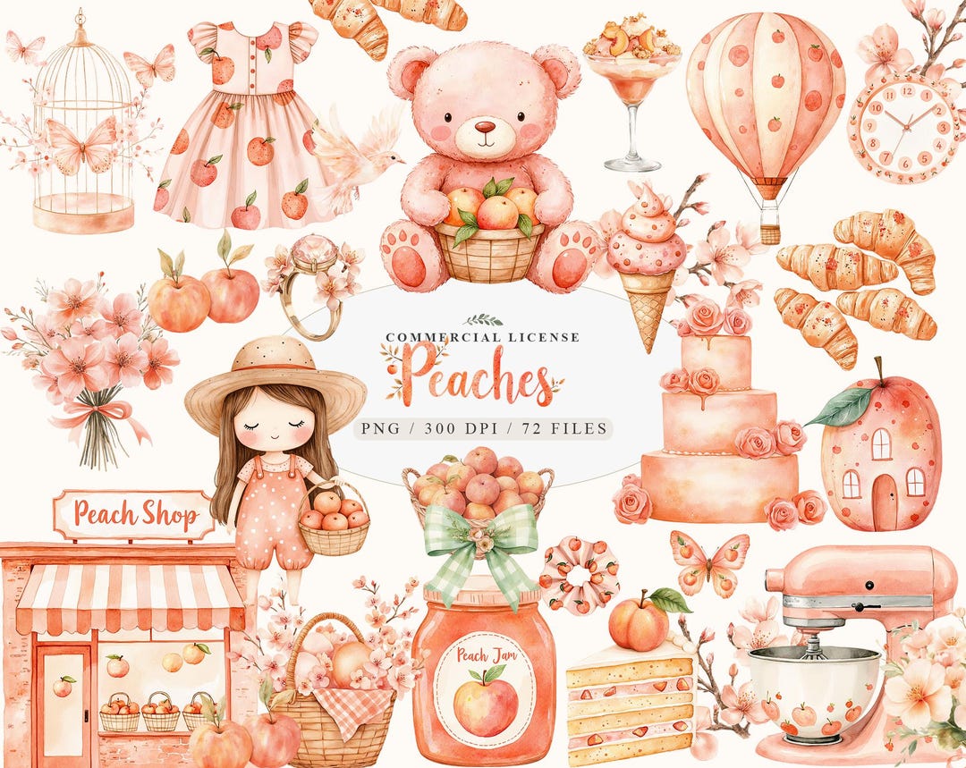 Watercolor Cute Peaches Garden Fruit Clipart Bundle, Peach Blush ...