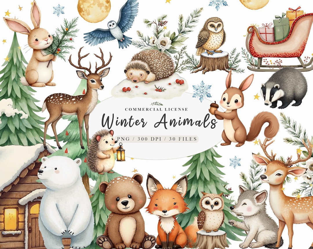 Rustic Winter Animal Clipart Bundle With Reindeer and Polar Bear ...