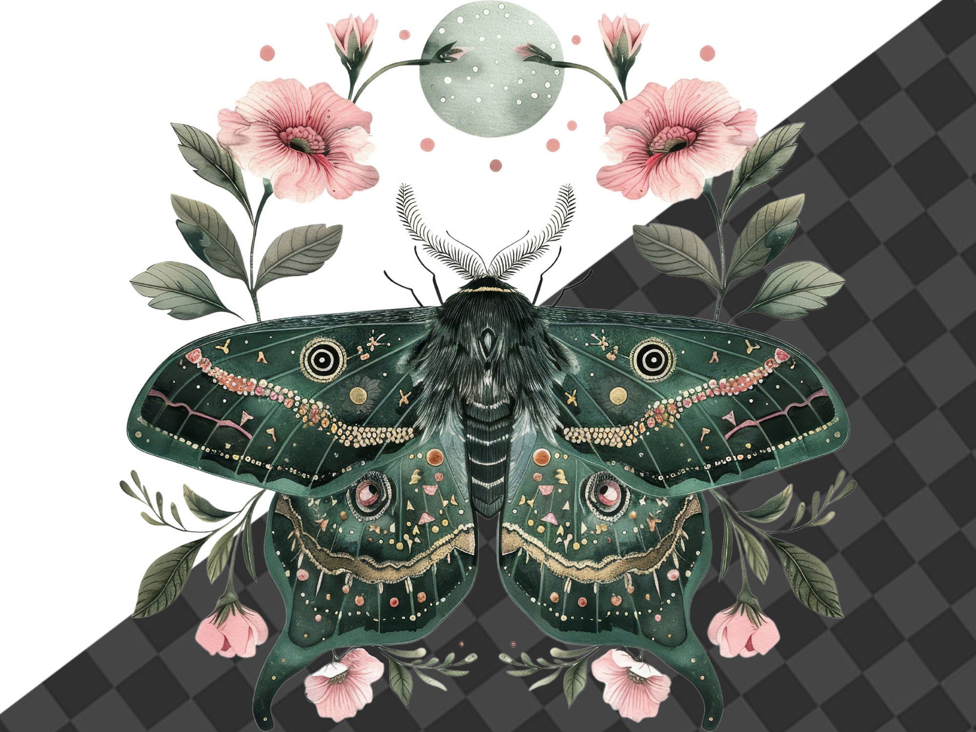 Magic Moth Clipart, Mystical Moth Clip Art, Boho Butterfly Png ...