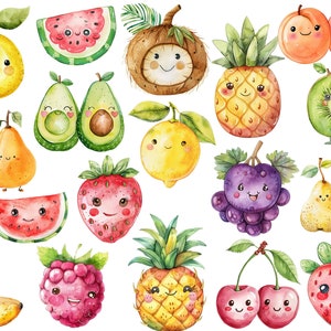 Cute Fruit Clipart, Kawaii Fruits Clipart, Fruit Characters Png, Funny ...