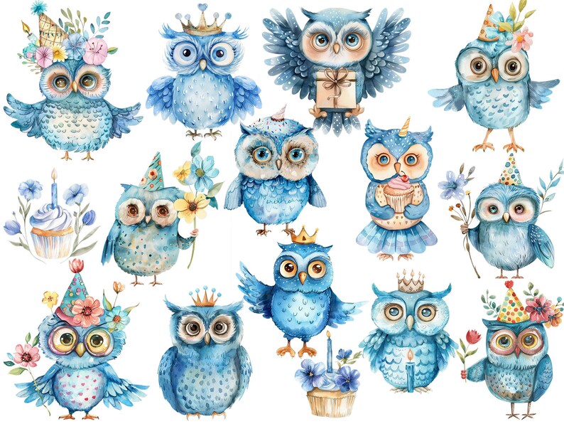 Baby Owl Clipart, Birthday Owl Party Png, Cute Birthday Owl, Cute Owl ...